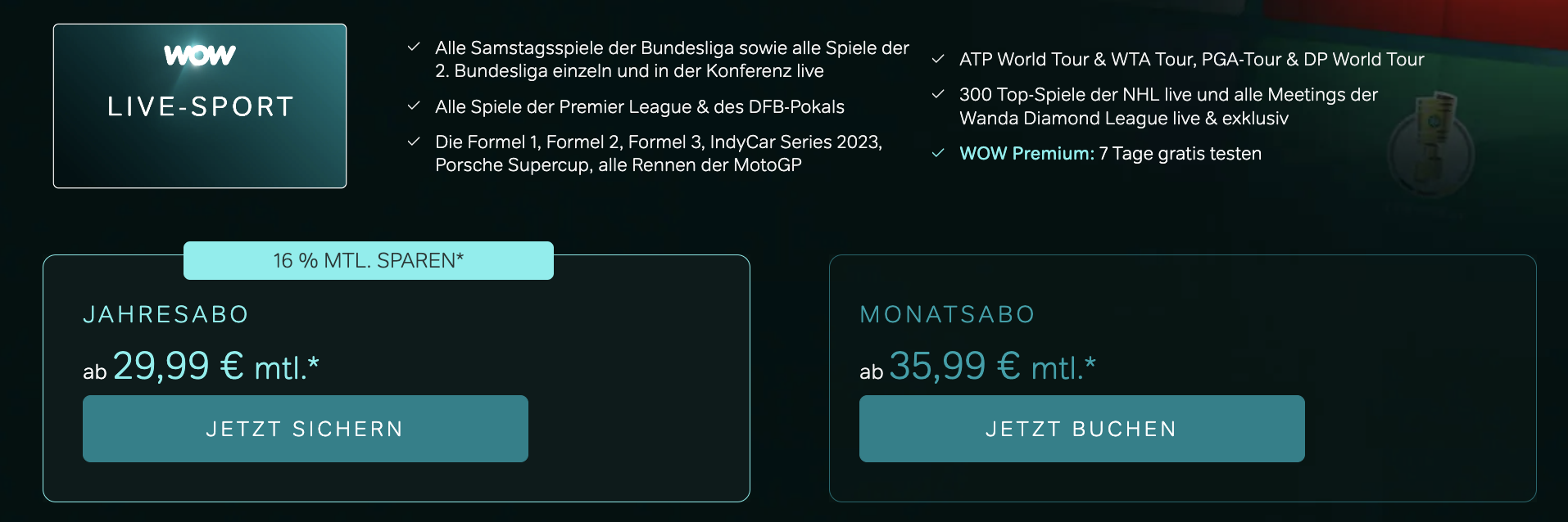 WOW Fußball Angebote: Bundesliga ab 29,99 € live streamen